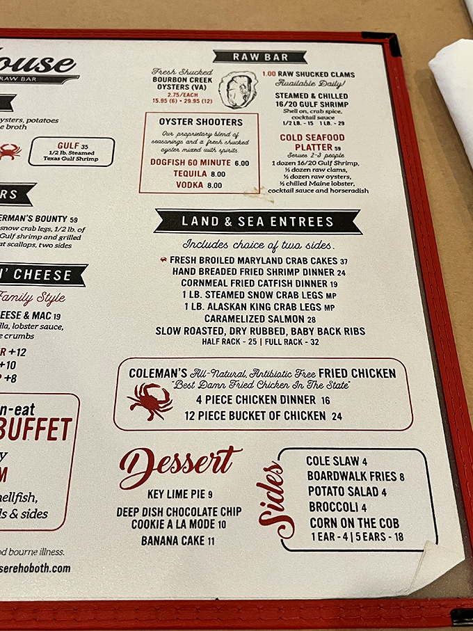 The menu reads like a love letter to the Chesapeake Bay. Those Maryland crab cakes aren't just a dish—they're a Delaware institution.
