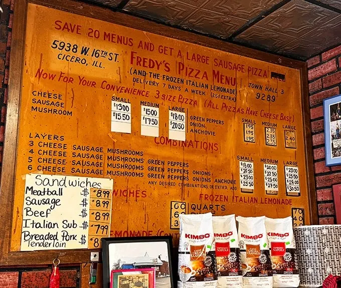 That vintage menu board isn't just decoration—it's a roadmap to happiness with handwritten prices that somehow make everything taste better.
