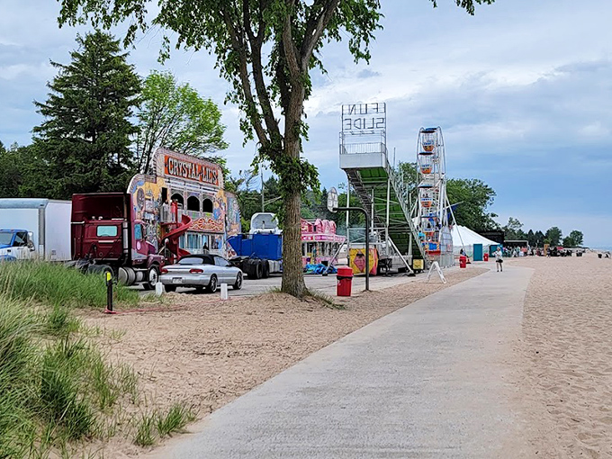 Nothing says "summer in Wisconsin" quite like carnival rides on the beach—where lake breezes cool the thrill of the Ferris wheel.