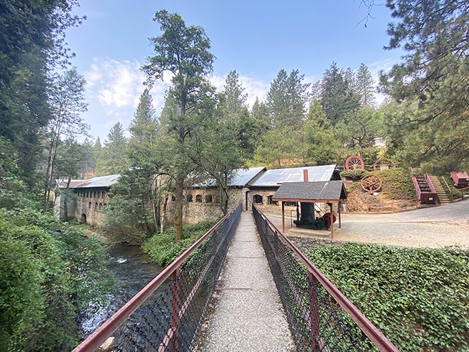 The Northstar Mining Museum's rustic bridge invites you to cross into California's golden past—hard hats not required, but curiosity is.