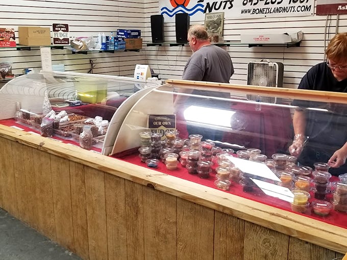Sweet temptations and nutty delights await behind glass, where samples are offered with Southern hospitality and stories of family recipes.
