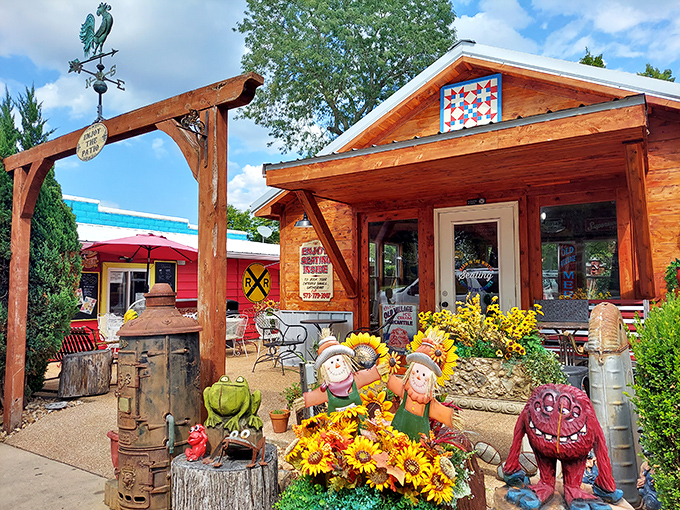 The Old Village Mercantile isn't just a store; it's a time machine with sunflowers. Those garden gnomes aren't decorations – they're the welcoming committee!