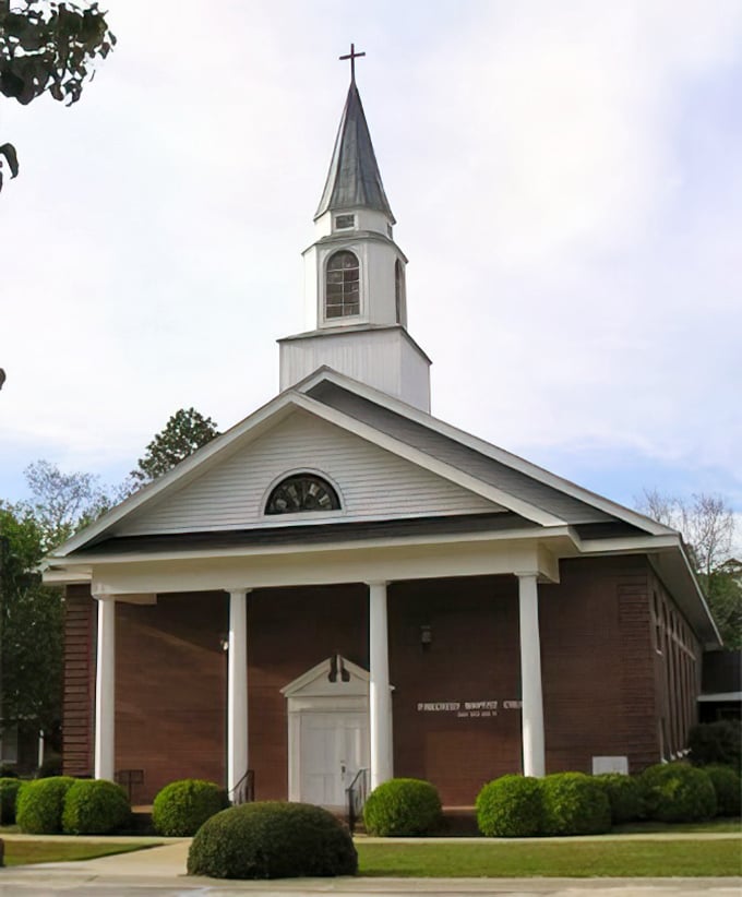 Pinecrest Baptist Church offers that classic Southern sanctuary silhouette—where Sunday best still means something and potluck reigns supreme.