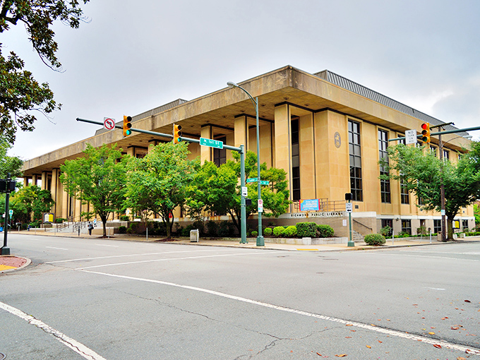 The Public Library stands as Richmond's temple of knowledge, where literature and learning find shelter beneath its sturdy mid-century design.
