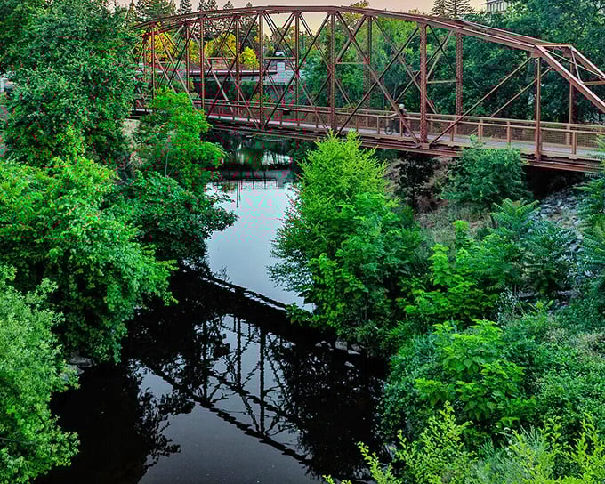 This rustic pedestrian bridge over Dry Creek offers the perfect backdrop for contemplative walks or practicing your "I'm deep in thought" profile picture.