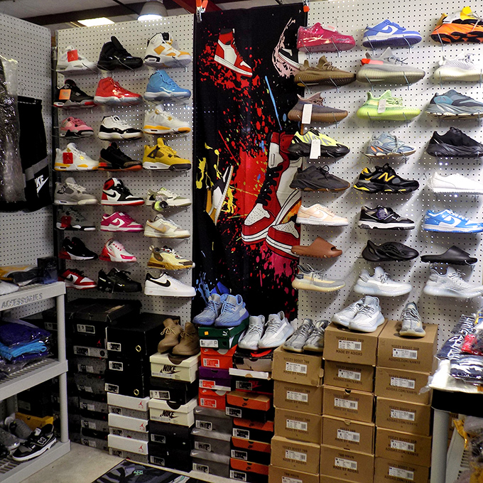 Sneakerheads, rejoice! This wall of athletic footwear would make even Imelda Marcos pause in admiration. Every color, every style, every possibility.