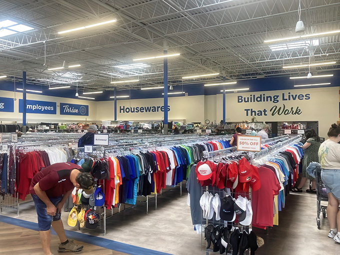 Rows upon rows of color-coded clothing – like a rainbow organized by someone with both OCD and an eye for fashion possibilities.