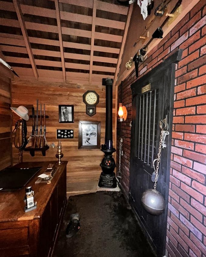 Step into the Wild West at the Town Marshal's office, where vintage guns, wanted posters, and an old-fashioned jail door transport you back in time.