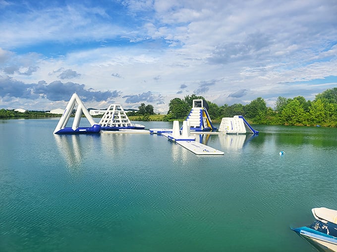 Who needs expensive water parks? This inflatable aquatic playground on the Ohio River offers summer fun without draining retirement accounts.