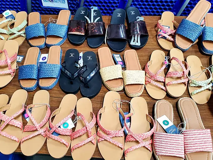A rainbow of summer sandals awaits new feet. Remember when flip-flops were just for the beach? Now they're practically formal wear.
