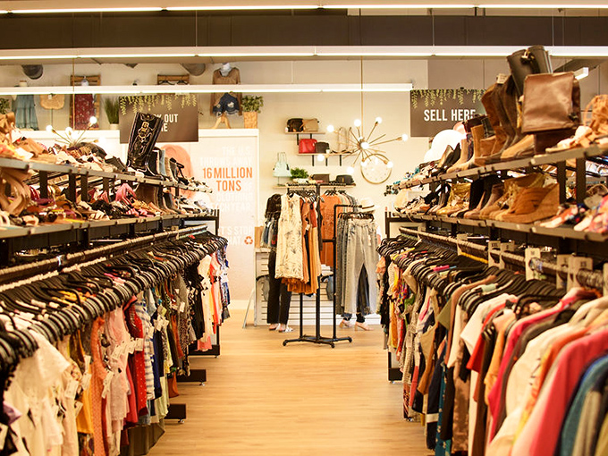 Not your grandmother's thrift store! Neatly organized racks create fashion boulevards where designer dreams and everyday staples live as friendly neighbors
