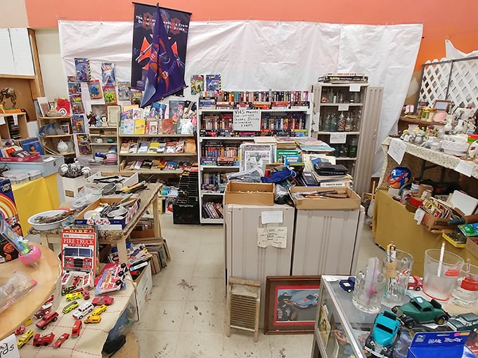 This booth is the definition of organized chaos—where vintage books, toys, and collectibles create a time-traveling experience.