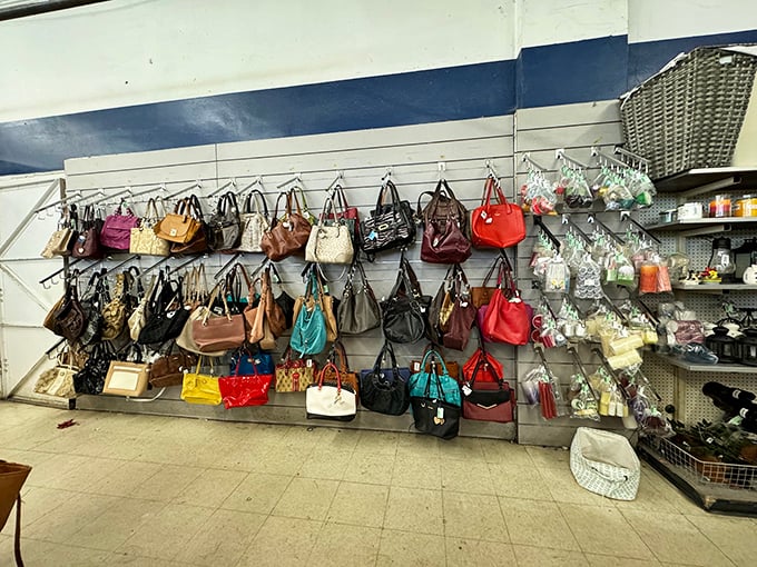 The handbag wall – where Coach meets character and yesterday's fashion statements await their encore performance in tomorrow's selfies.