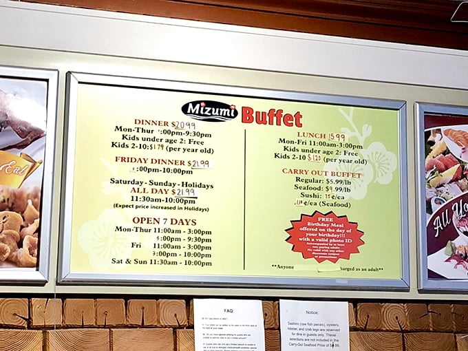 The menu board—or as I like to call it, "The Scroll of Temptation"—outlines the modest admission fee to food paradise.