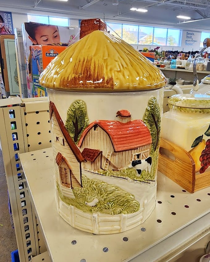 This farmhouse cookie jar isn't just kitchenware—it's someone's grandmother's cherished possession that's ready for its second act in your pantry.