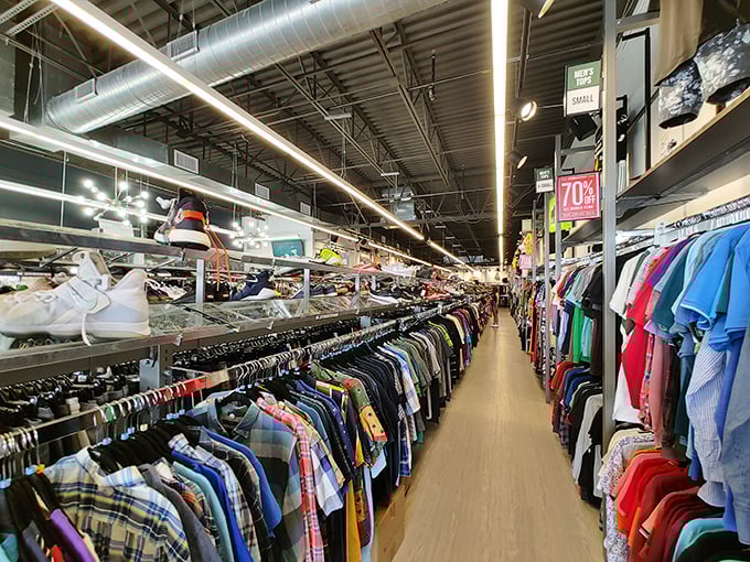 Not your grandmother's thrift store—aisles wide enough for shopping carts and organized enough to prevent that "searching for a needle in a haystack" panic.
