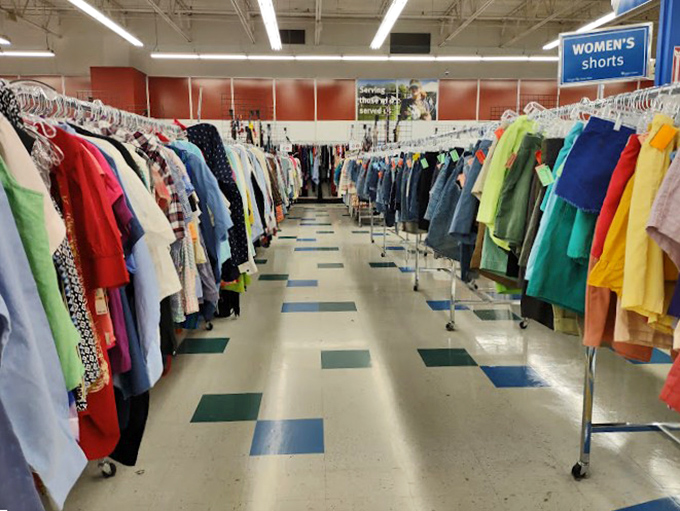 Rainbow racks of possibility – where your next favorite outfit is hiding between someone else's fashion history.