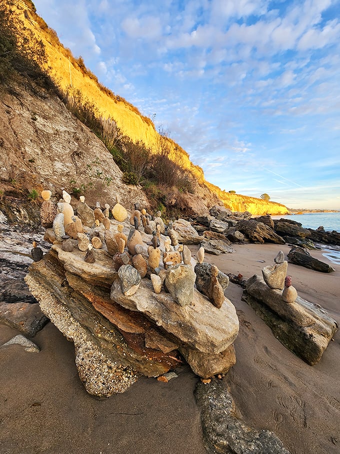 Mother Nature's rock stacking competition puts our human efforts to shame. These golden cliffs catch sunset light like they were designed for it.