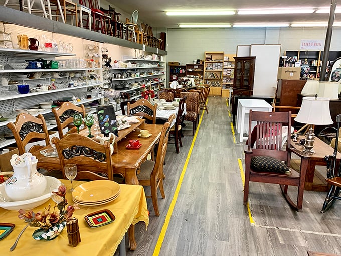 Furniture heaven awaits! This aisle showcases dining sets and home goods that look like they've stepped right out of a design magazine's "steal this look" section.