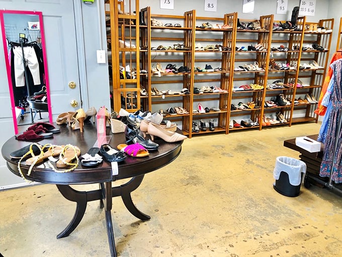 A shoe sanctuary where Cinderella would shop if she were practical about her footwear choices and budget.