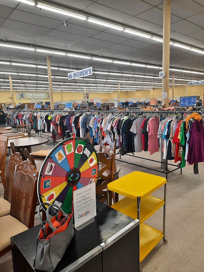 The women's clothing section stretches toward the horizon like a textile sea – navigating these racks requires both stamina and vision.