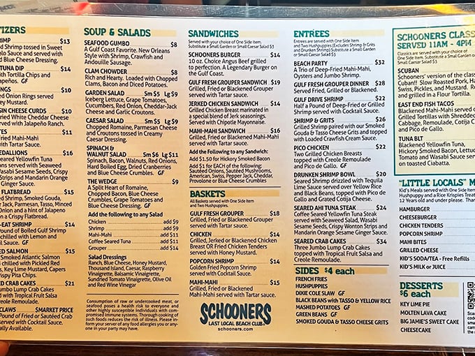 A menu that reads like a love letter to the Gulf – each item promising the kind of seafood experience that creates vacation memories.