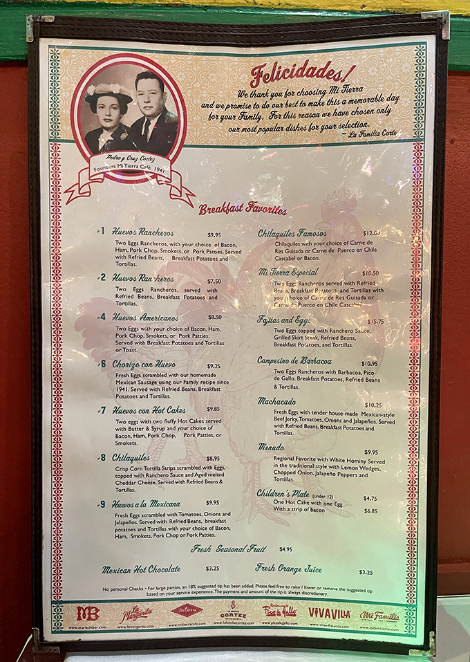 This menu isn't just a list of dishes—it's a family album, complete with founding photos and generations of recipes that have stood the test of time.