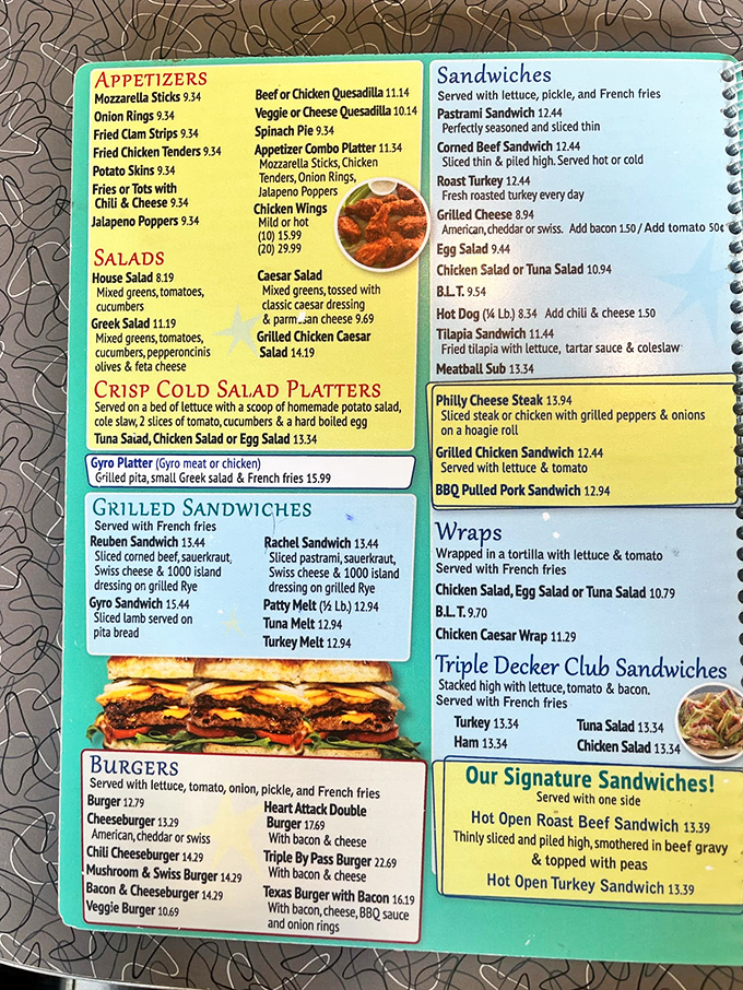 This menu isn't just a list of food—it's a roadmap to happiness. The "Heart Attack Double" is both a warning and a promise.