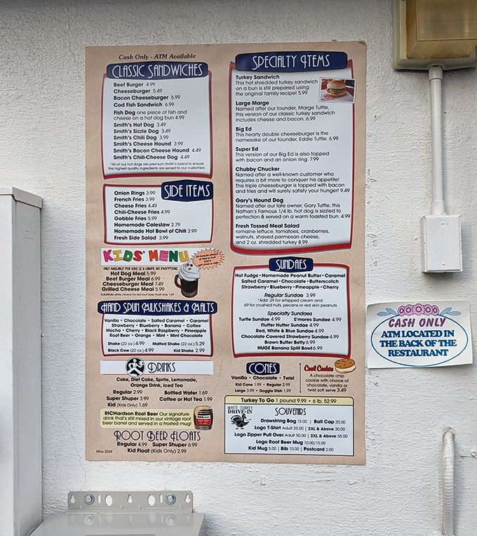 A menu that hasn't surrendered to food trends or inflation anxiety. The "Big Ed" and "Large Marge" aren't just sandwiches—they're edible Ohio history.