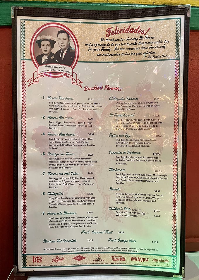 This menu isn't just a list of dishes—it's a family album, complete with founding photos and generations of recipes that have stood the test of time.