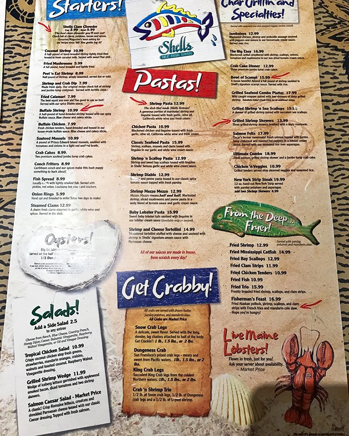 This menu is like a maritime treasure map where X marks every delicious spot. The "Get Crabby" section alone is worth the drive to Brandon.