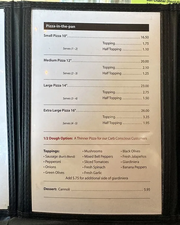 A menu of beautiful simplicity. No fusion confusion here—just pizza perfection in four sizes with toppings that belong on pizza, period.