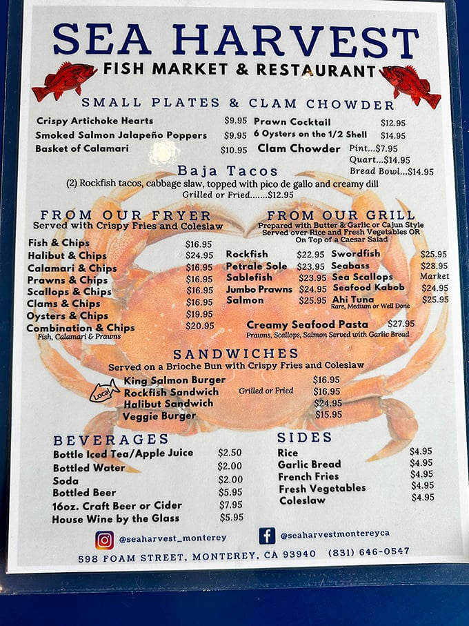 A menu that reads like a love letter to the ocean, with prices that won't require a second mortgage.
