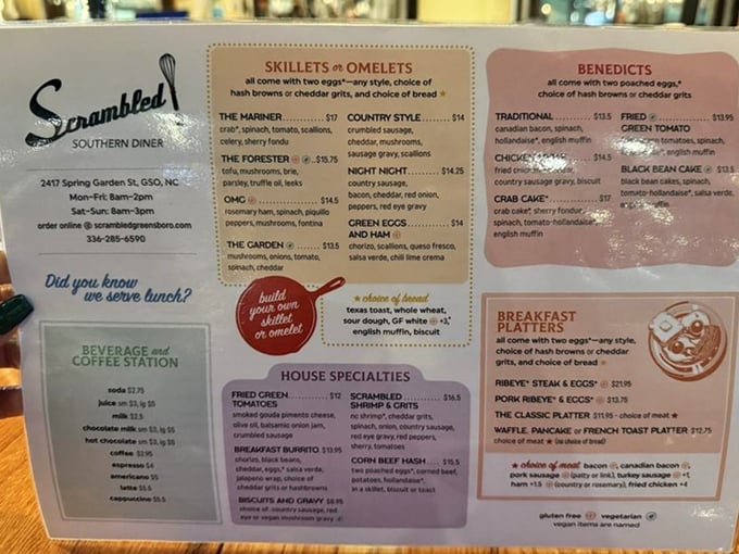 This menu isn't just a list—it's a roadmap to breakfast nirvana. Choose your adventure wisely, though you can't really go wrong.