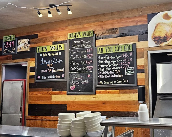 Chalkboard menus tell the real story—this is a place where "today's special" actually means something special today.