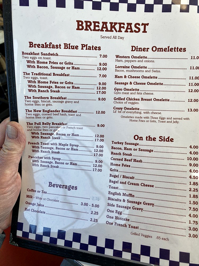 The breakfast menu reads like poetry to the hungry soul. No fancy descriptions needed when the classics speak for themselves.