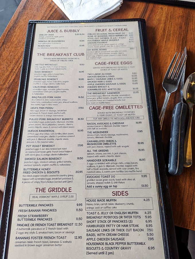 The breakfast menu reads like a love letter to morning indulgence. Choosing just one item might be the hardest decision you'll make all day.