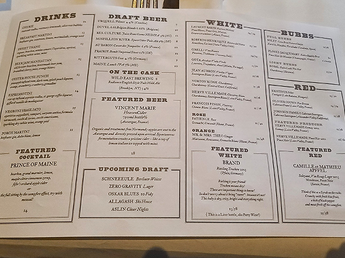 A drink menu that reads like a love letter to libations—the Prince of Maine cocktail might just make you consider a permanent coastal relocation.