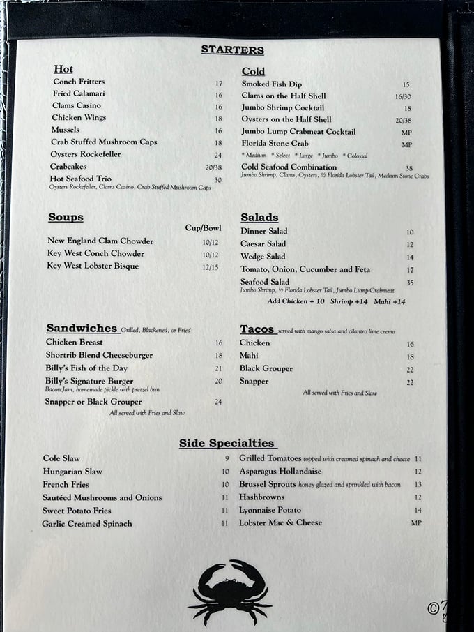 This menu isn't just a list—it's a treasure map to seafood nirvana, with each item promising a different kind of maritime bliss.