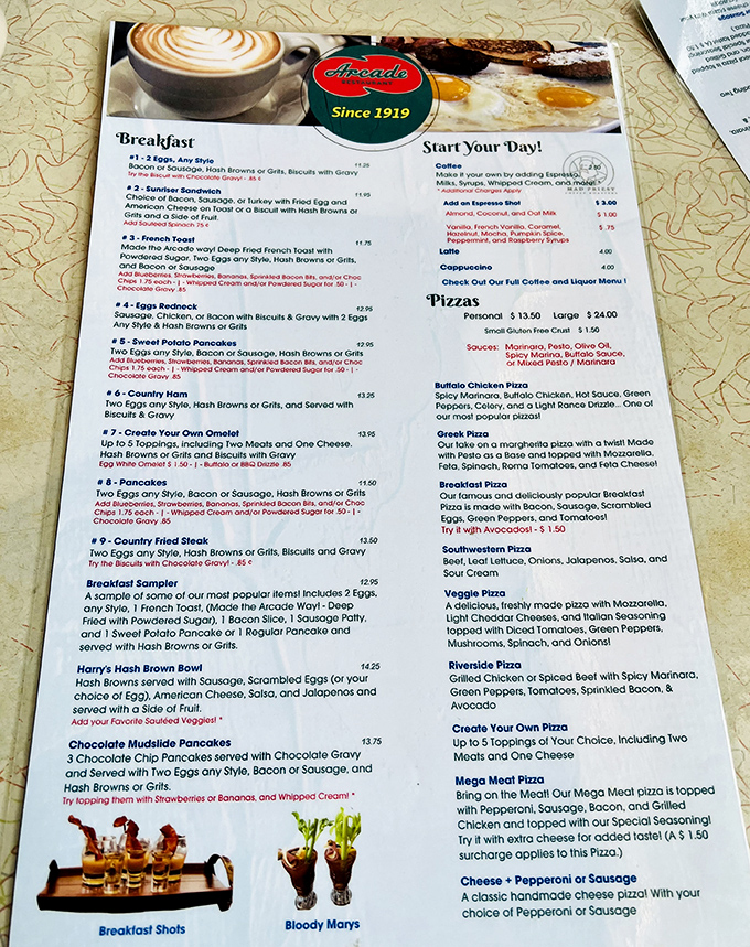 This menu isn't just a list of food—it's a roadmap to happiness. Sweet potato pancakes and chocolate gravy? That's not breakfast, that's therapy.