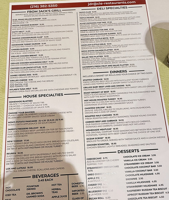 This menu isn't just a list of food – it's a roadmap to happiness with landmarks like blintzes, matzo balls, and triple-decker sandwiches.