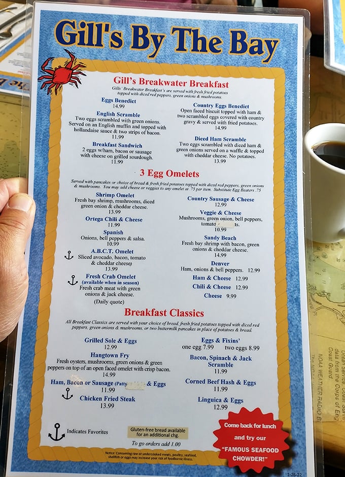 This menu isn't just offering breakfast—it's presenting a maritime morning manifesto with anchors marking the must-try dishes.