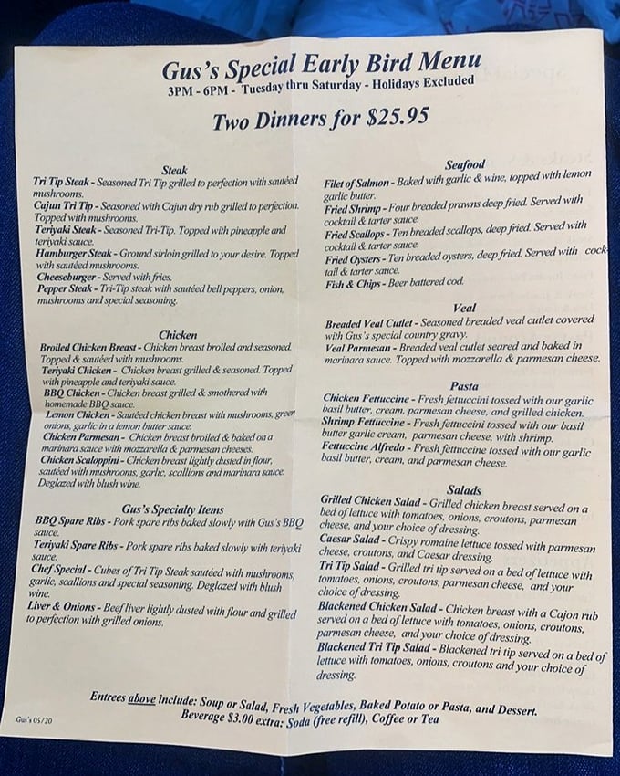 The early bird special menu isn't just for the budget-conscious—it's a treasure map to culinary delights that would make your cardiologist wince and your taste buds rejoice.
