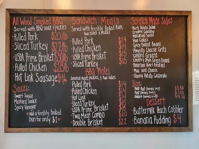 This chalkboard menu isn't just a list—it's a roadmap to happiness. Choose your own adventure, but remember: all paths lead to meat sweats.