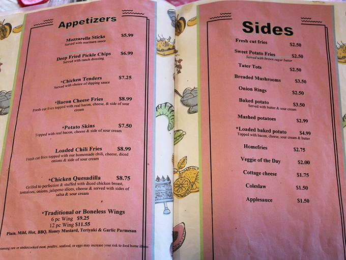 This isn't just a menu—it's a roadmap to happiness. The pink pages promise comfort food treasures that would make your grandmother nod in approval.