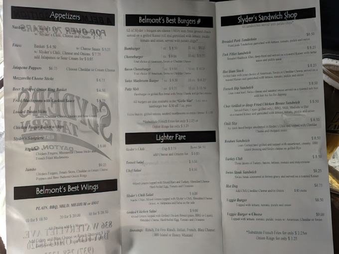 A menu that doesn't need fancy fonts or flowery descriptions—just the straightforward promise of "Belmont's Best Burgers" that keeps locals coming back.