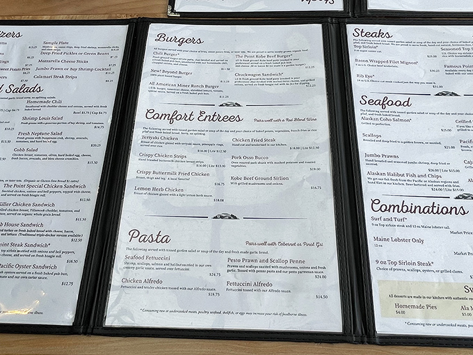 A menu that reads like a love letter to American comfort food. No molecular gastronomy here—just honest dishes that satisfy the soul.