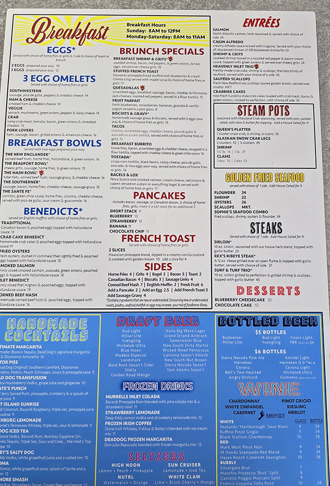 This menu isn't just a list—it's a treasure map to culinary bliss. The She-Crab Soup alone is worth navigating to Murrells Inlet.
