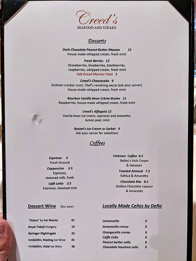 A dessert menu that reads like a love letter to indulgence. That Affogato with vanilla bean ice cream? Pure relationship goals.