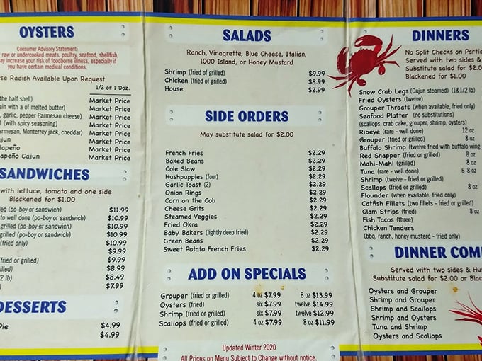 The menu board—a beautiful haiku of seafood possibilities that makes choosing just one item the day's most delicious dilemma.